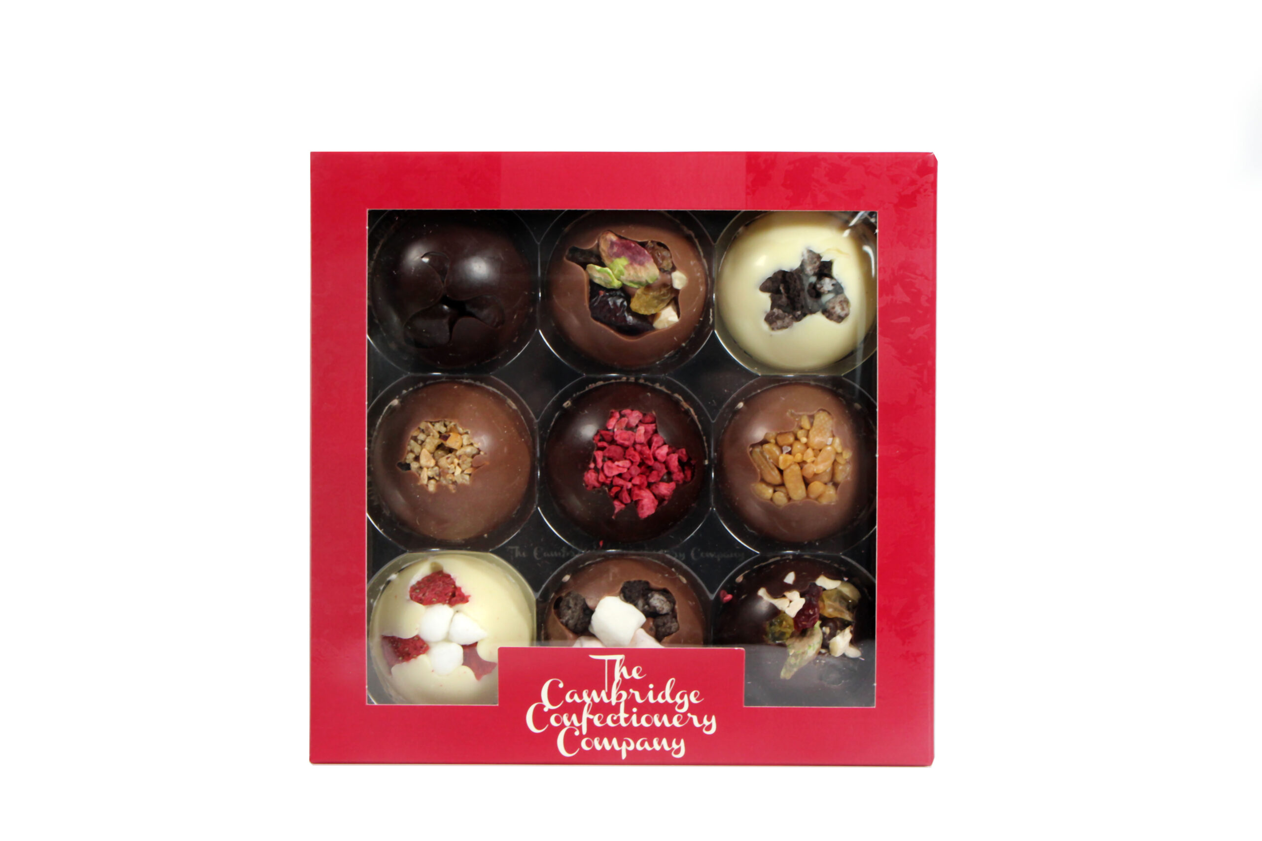 9 LUXURY SOLID CHOCOLATE DOMES RED BOX - The Cambridge Confectionery ...